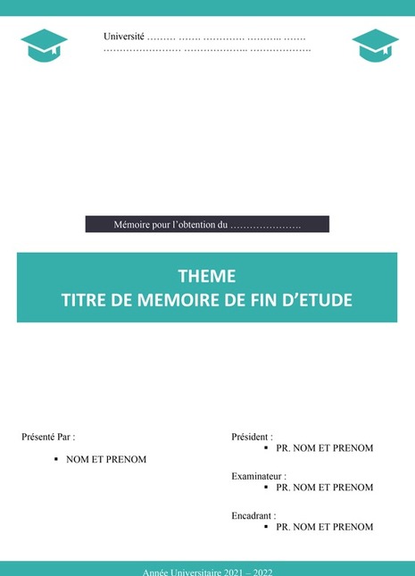 Page de Couverture d'un Mémoire sous Format Word / PDF